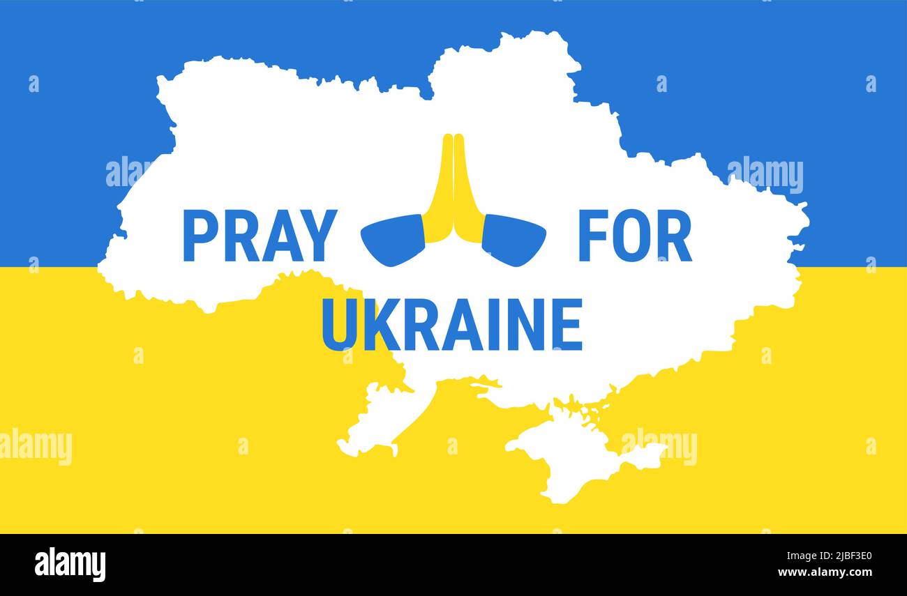 Pray for Ukraine message on map of Ukraine. Hands of people of world ...