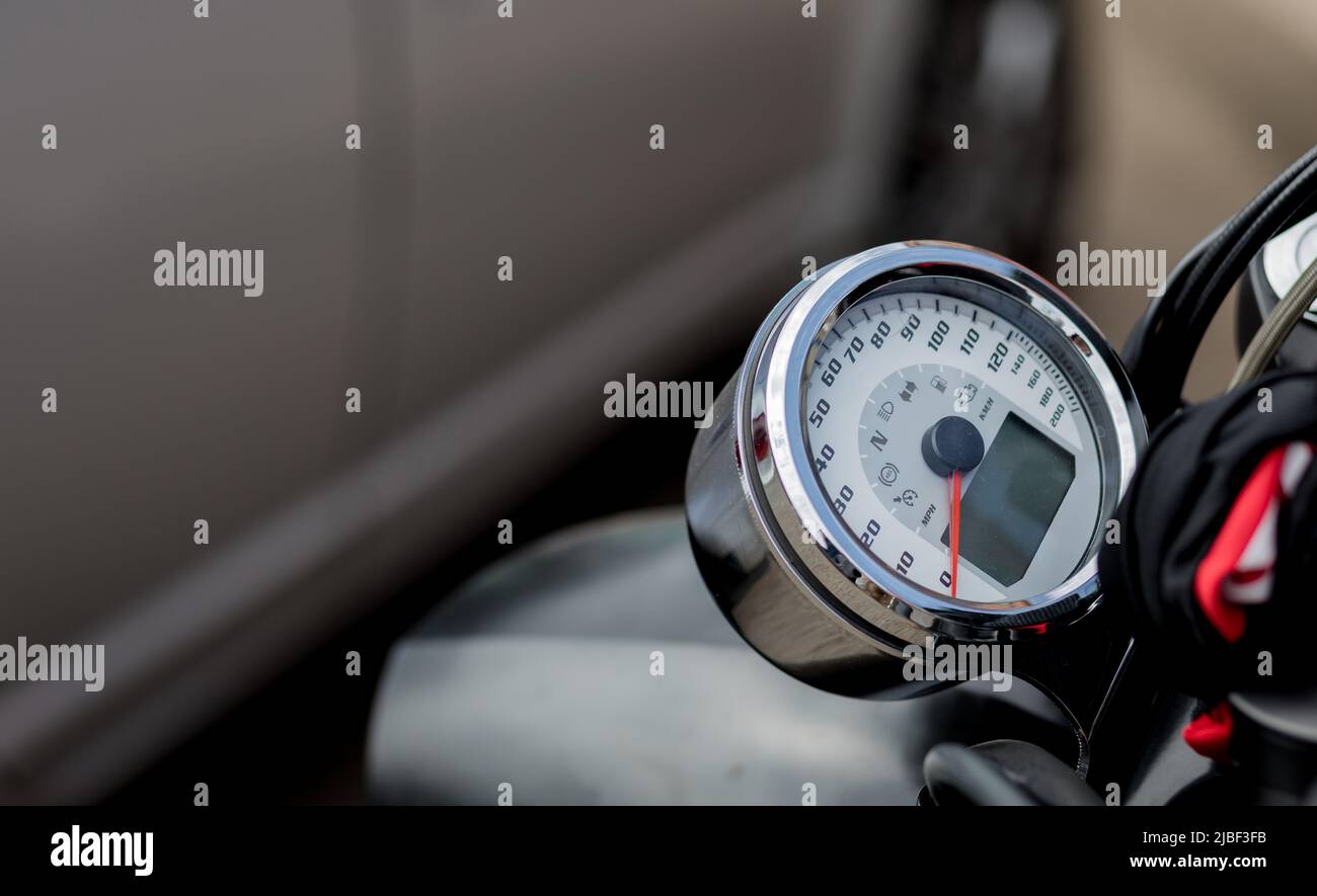 chromed motorcycle speedometer. motorcycle parts concept Stock Photo ...
