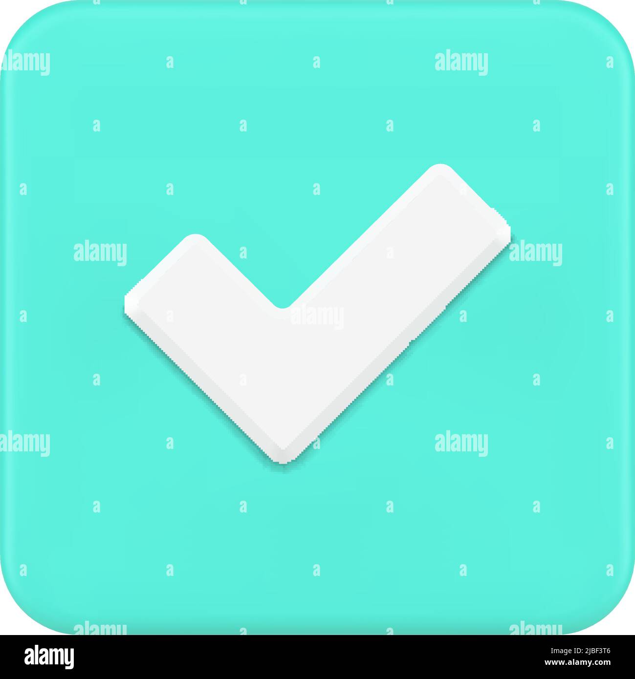 Done checkmark green glossy square button realistic 3d icon vector ...