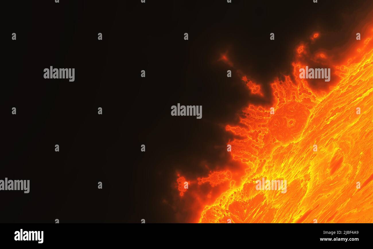 Solar prominences, an explosion of a volcanic eruption, on a black ...