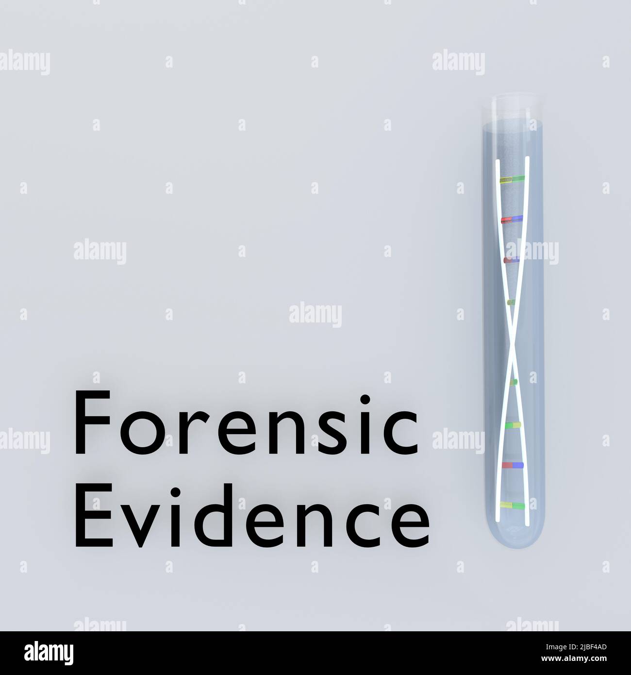 3D illustration of Forensic Evidence script beside a DNA double helix ...