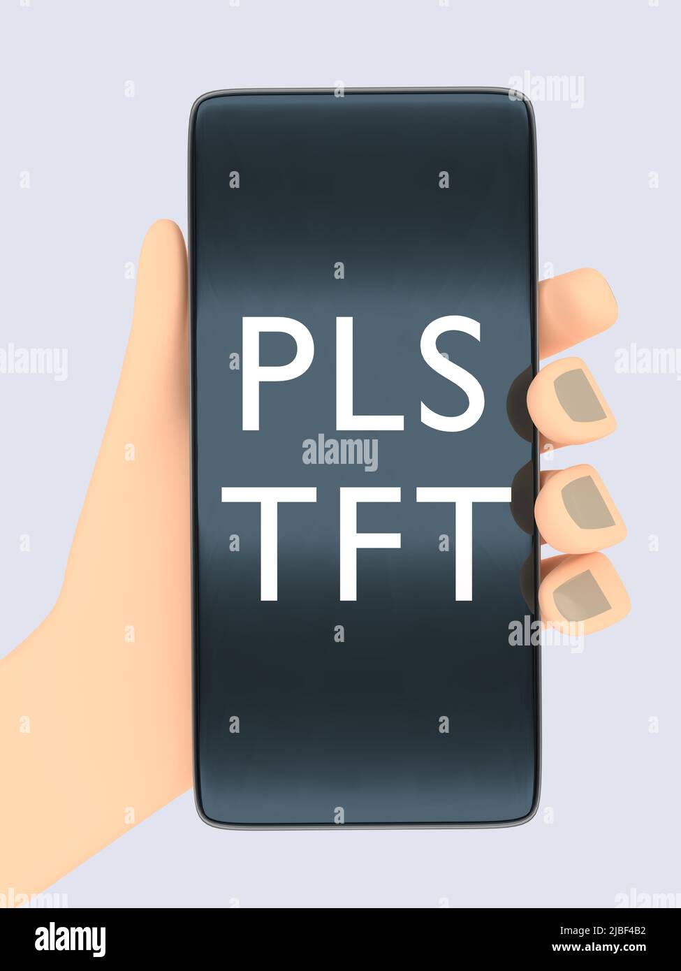 3D illustration of PLS TFT script on cellular screen, isolated on pale ...