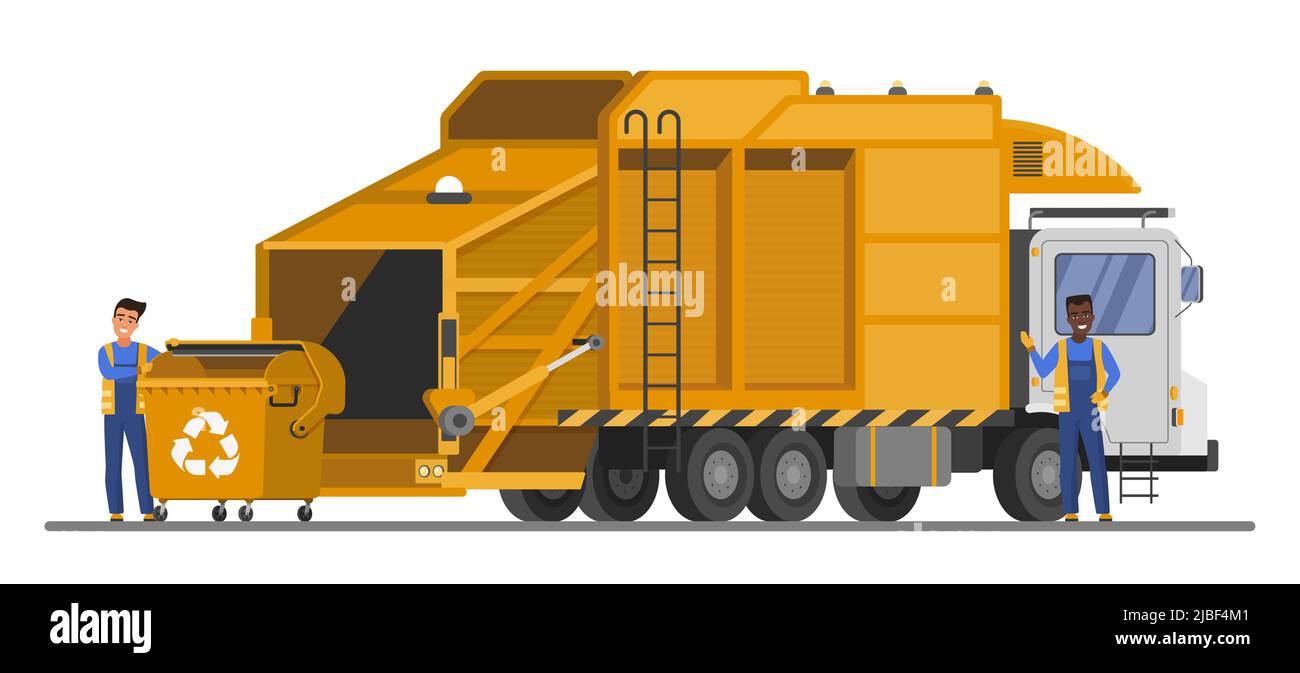 City garbage collection truck. Waste disposal car and recycling rubbish ...