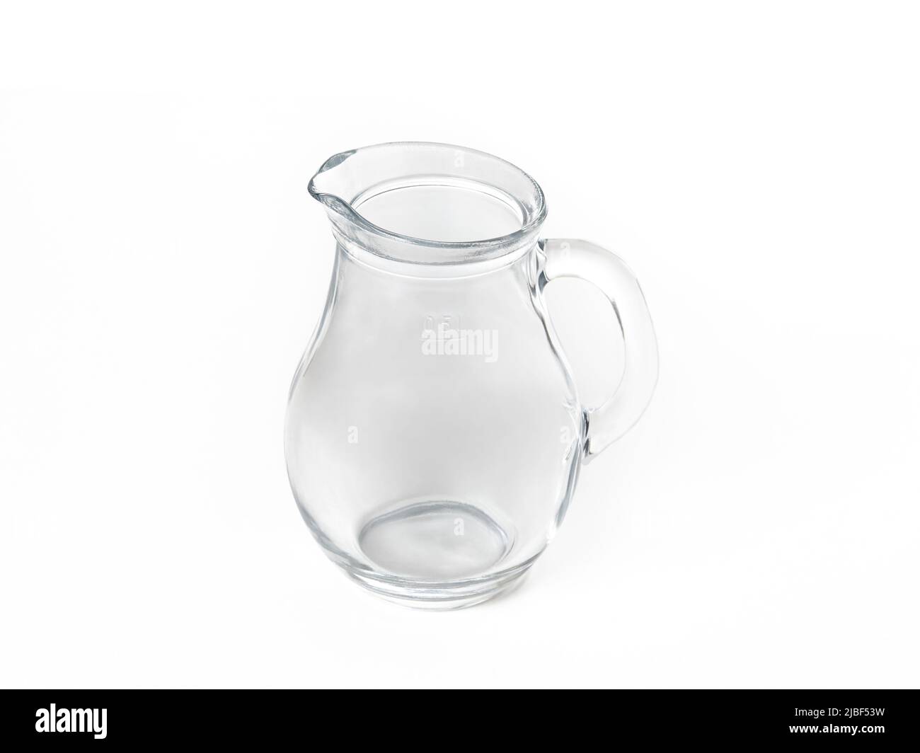 Side view of glass water jug on white background. Space for text, for ...