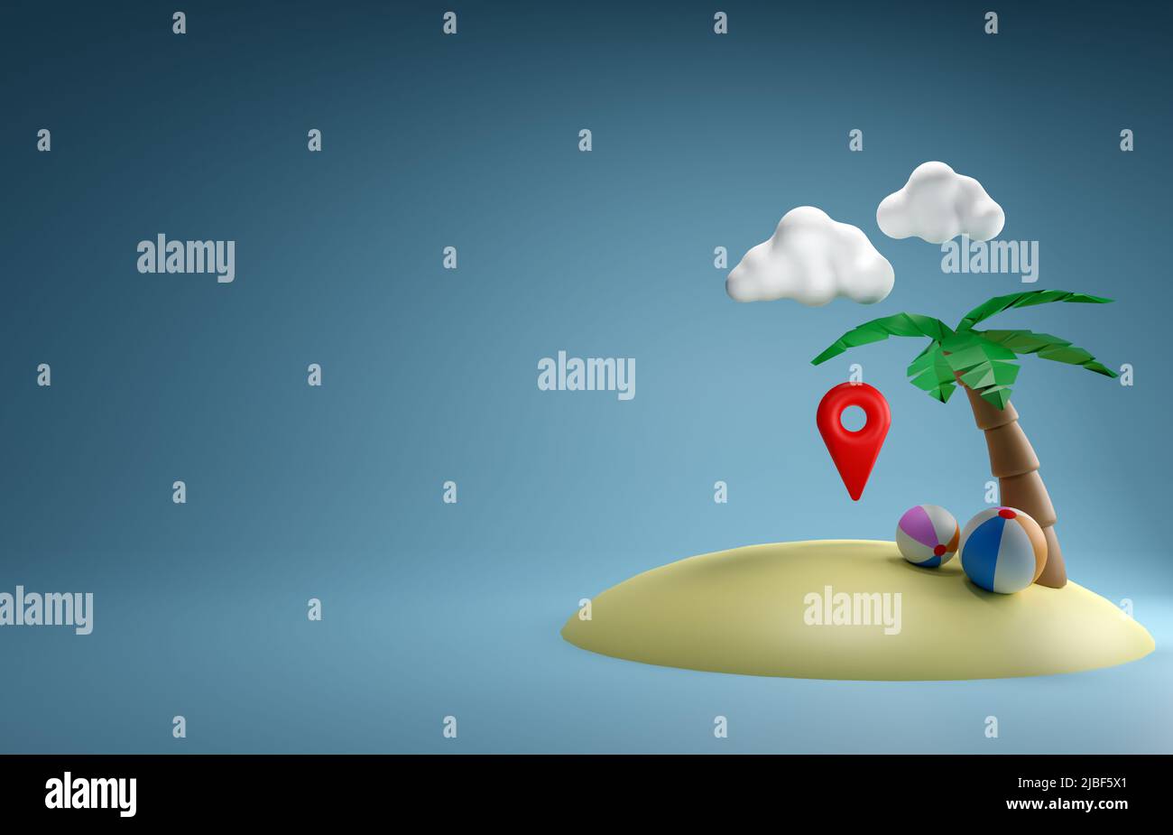 3D Map Location and Island abd ball beach. Travel Summer 3D concept. 3D ...