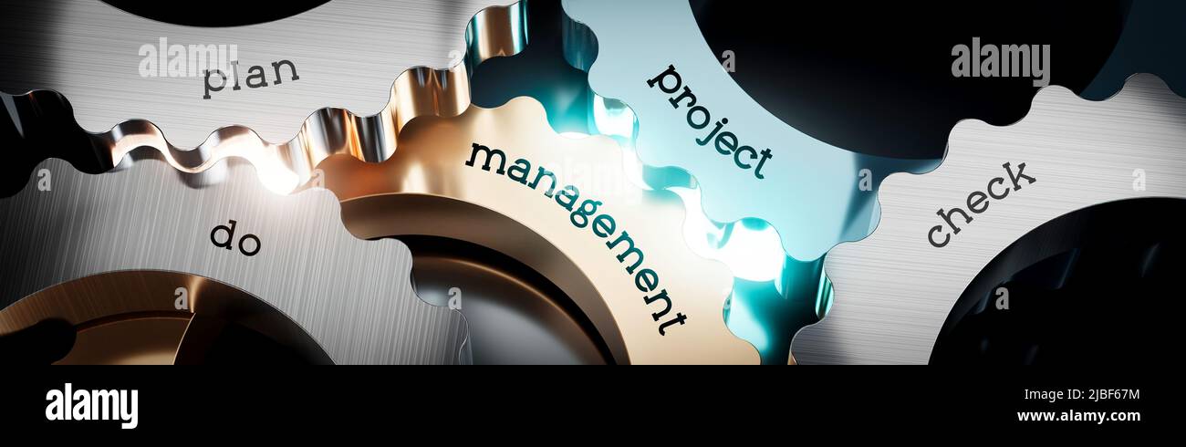Project management - gears concept - 3D illustration Stock Photo - Alamy
