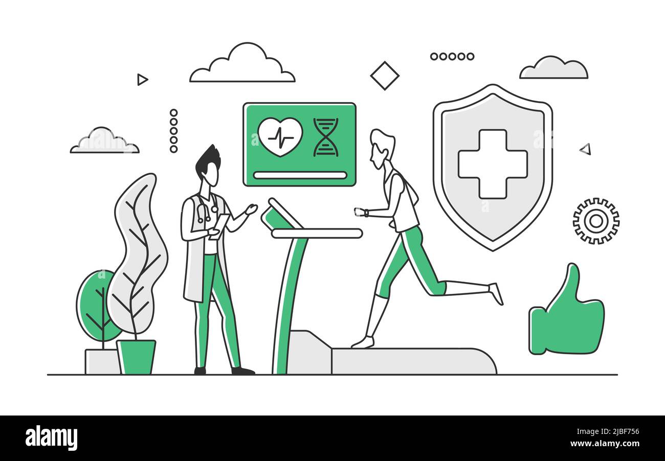 Doctor monitoring heartbeat of running treadmill sportsman. Sport ...