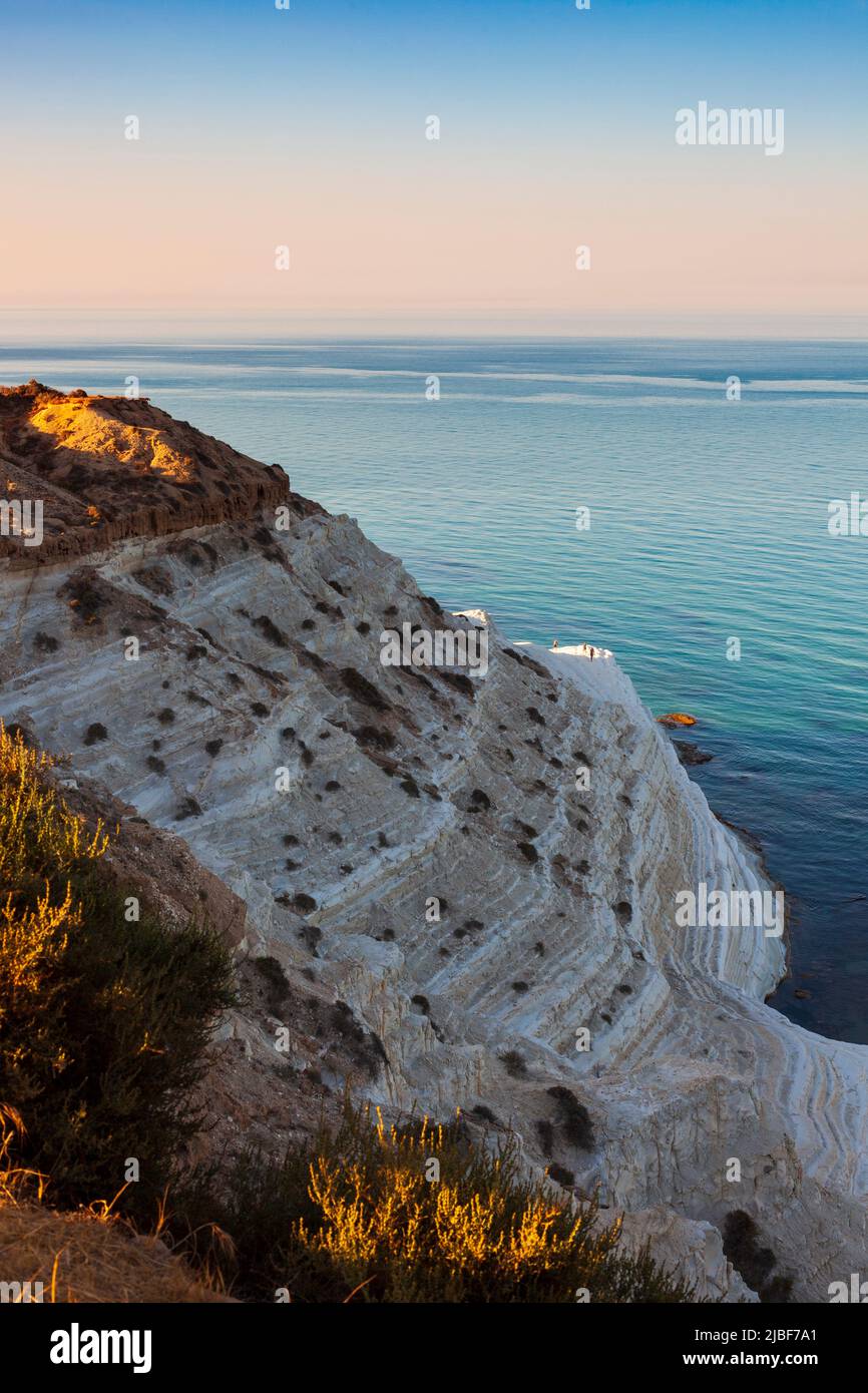 Top view of the limestone white cliffs at the Scala dei Turchi in ...