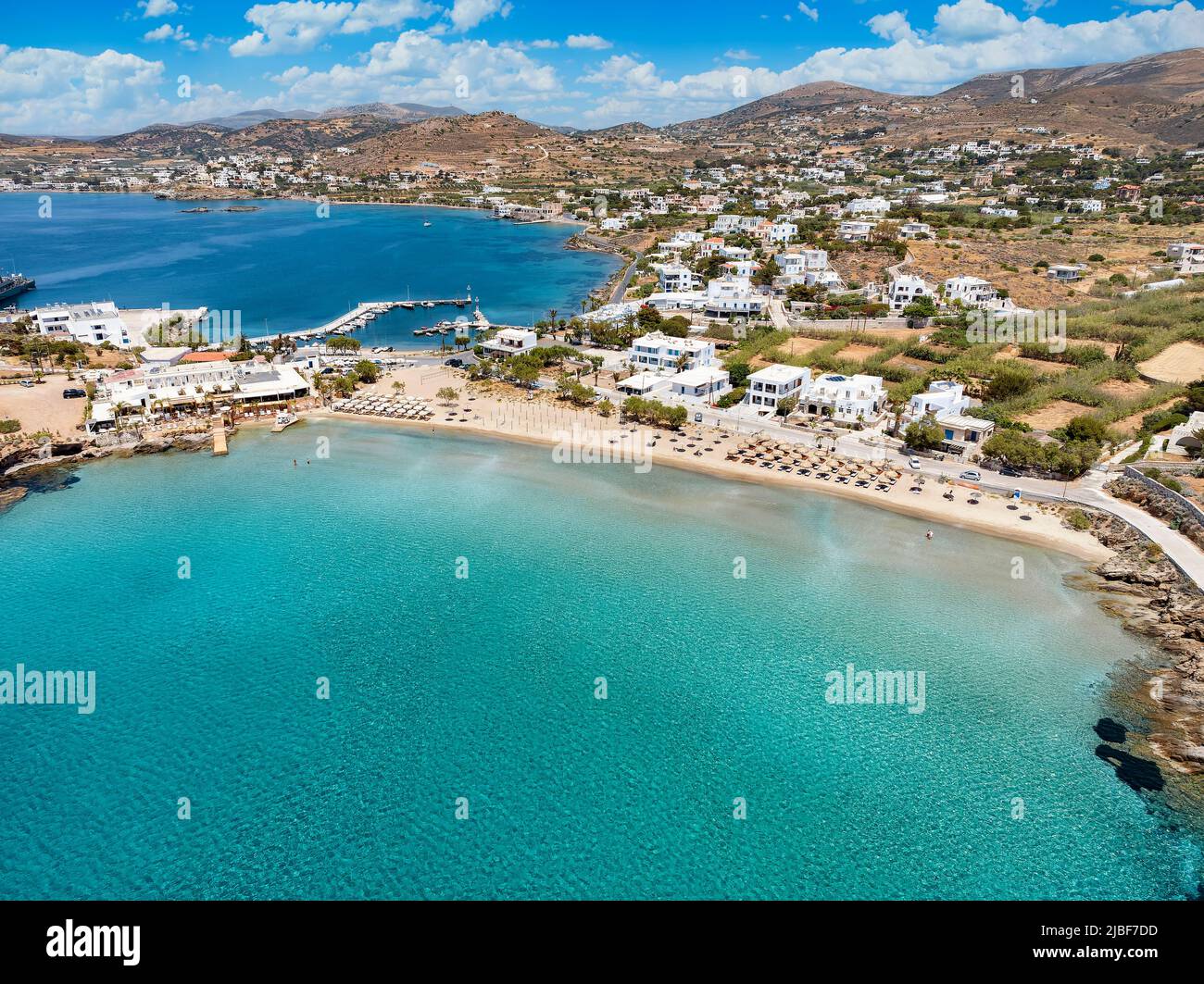 Aerial view of the popular and beautiful Agathopes beach, Syros island ...