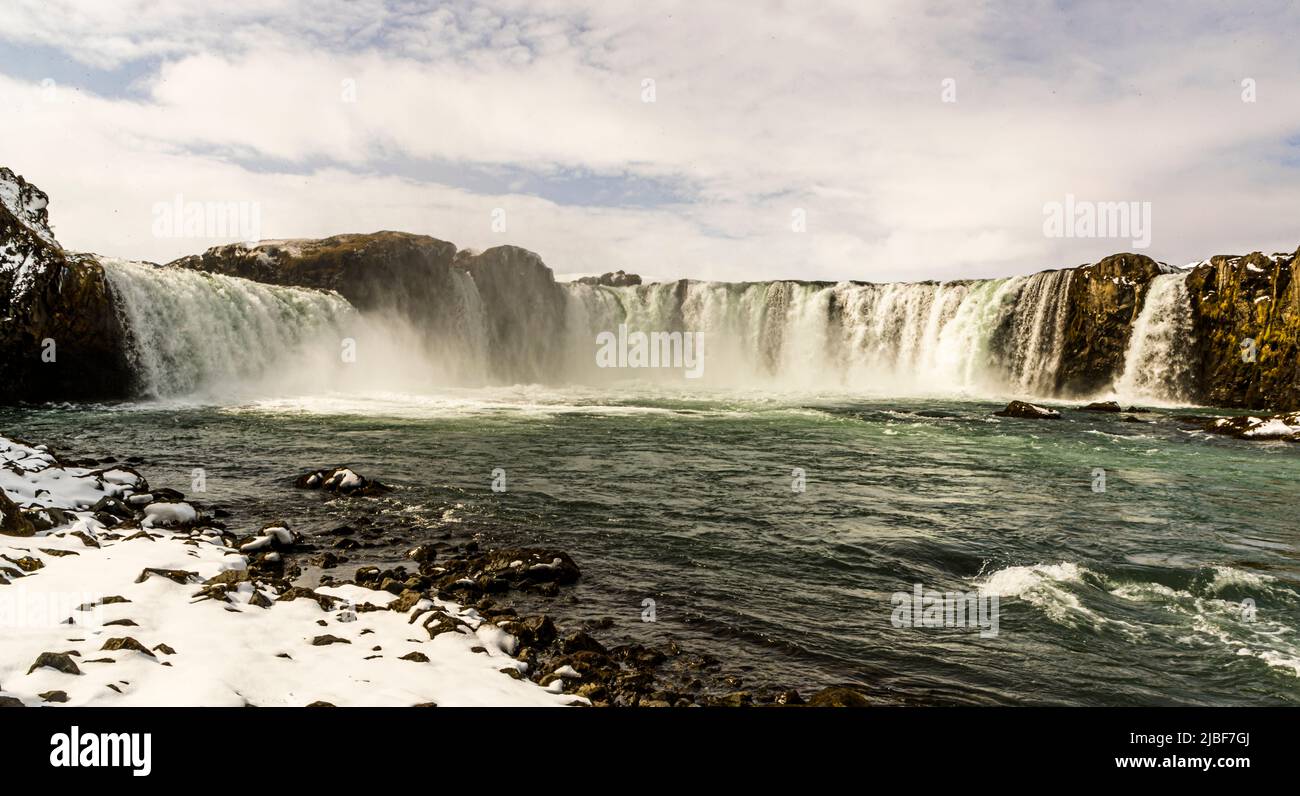 Snowy Goðafoss waterfall in Iceland Stock Photo - Alamy