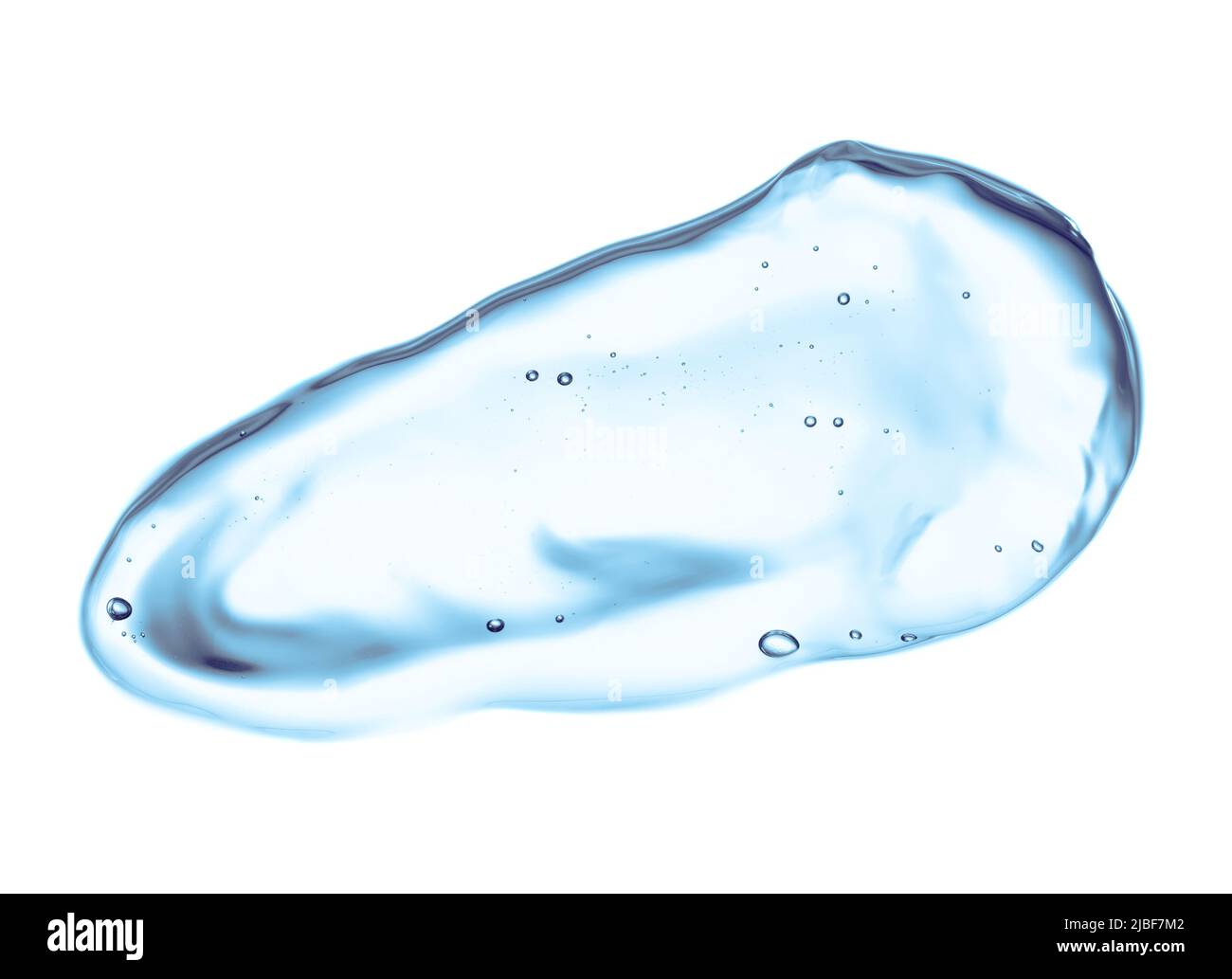 Transparent clear blue liquid serum gel smudge with bubbles isolated on ...