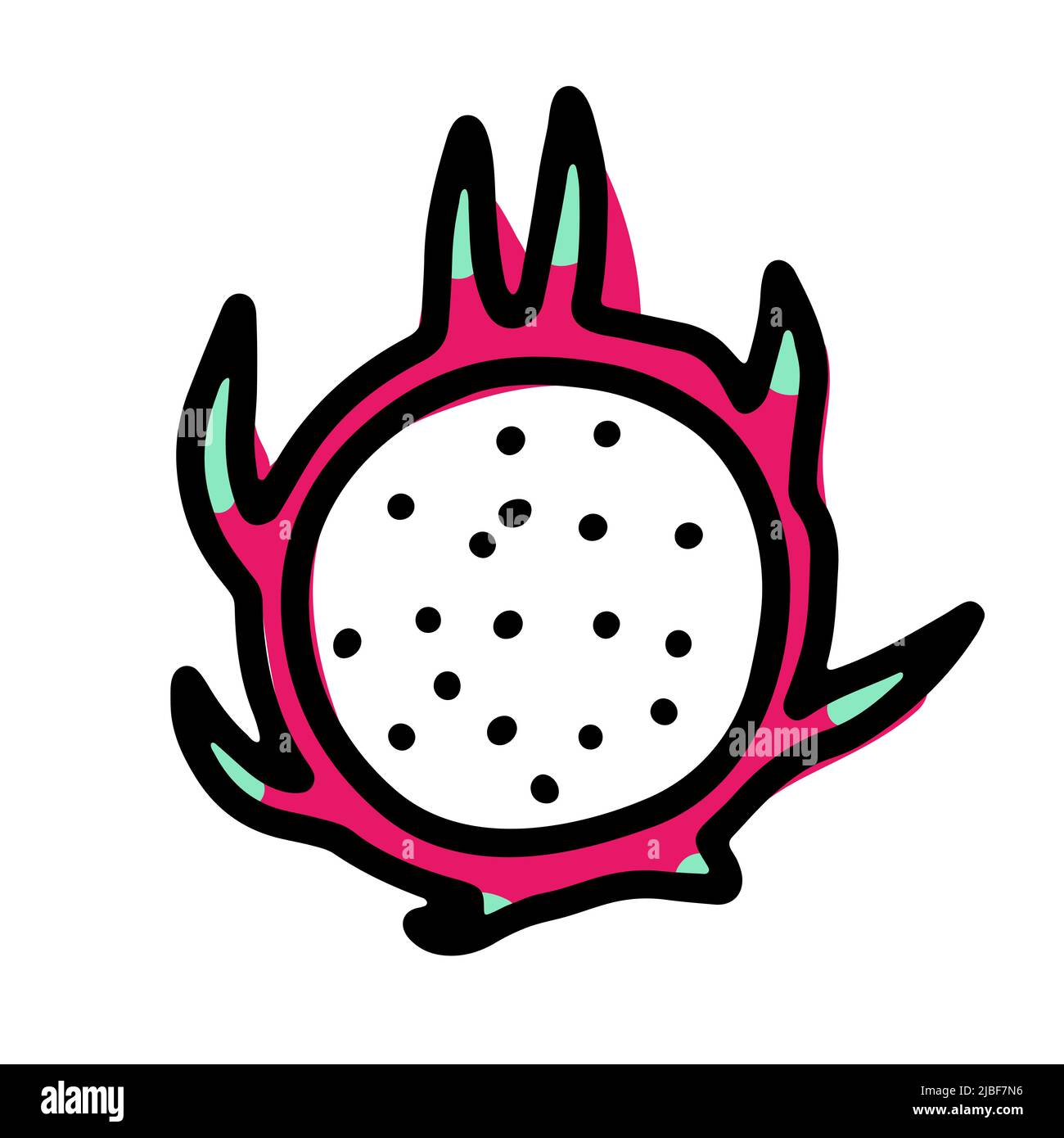 Doodle ripe dragon fruit. Pink, green pitahaya isolated on white ...