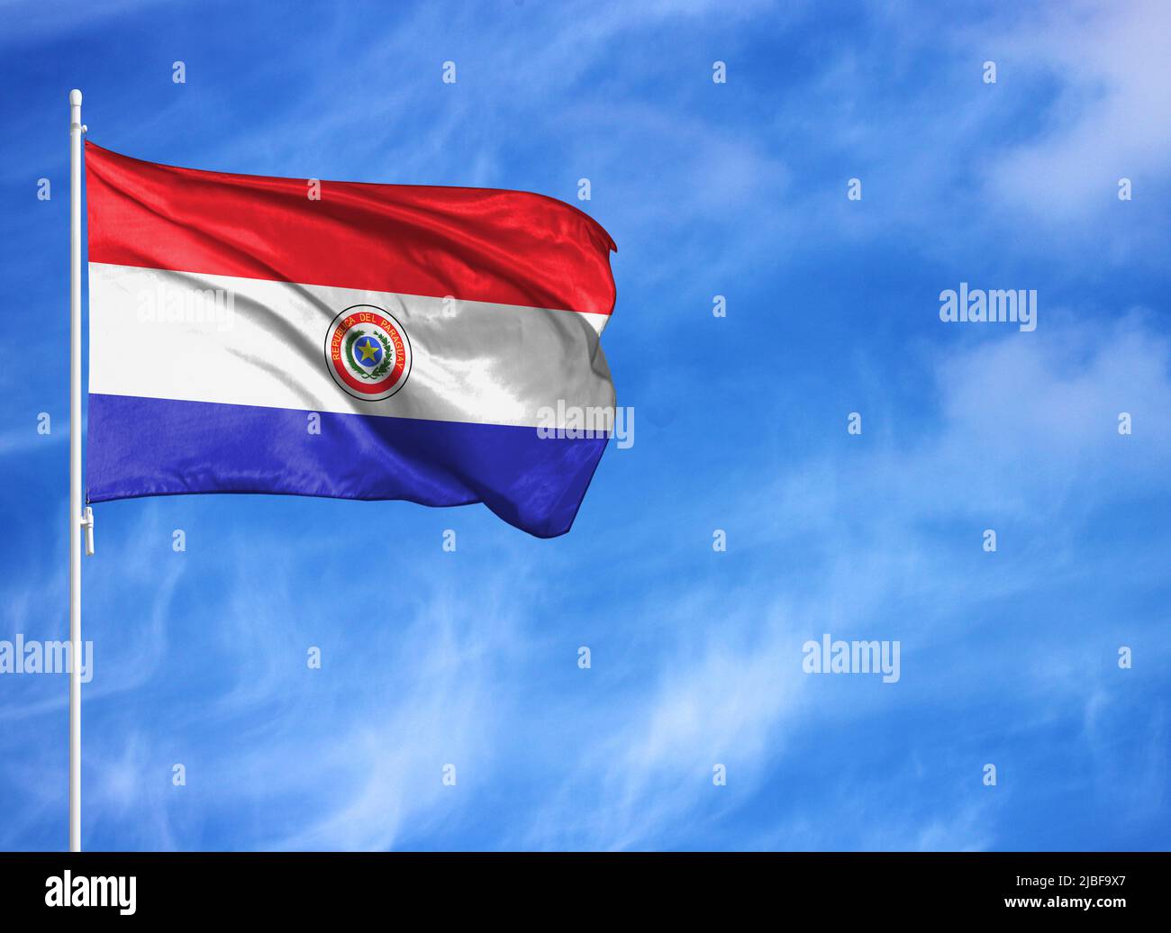 National flag of Paraguay on a flagpole Stock Photo - Alamy