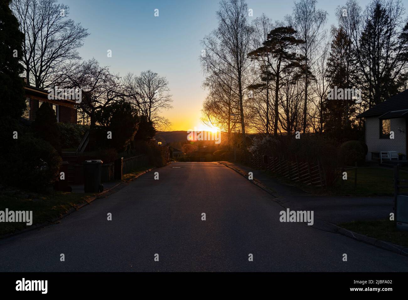 Suburban street at sunset Stock Photo - Alamy
