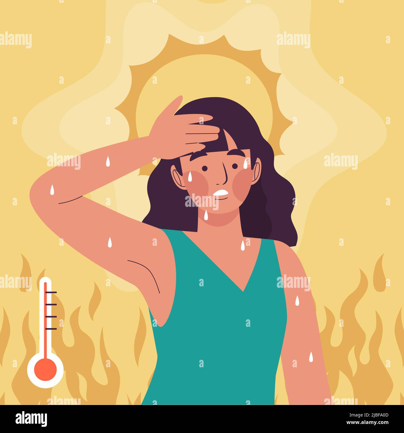 Flat Summer Heat Illustration With Woman And Thermometer Vector Illustration Stock Vector Image