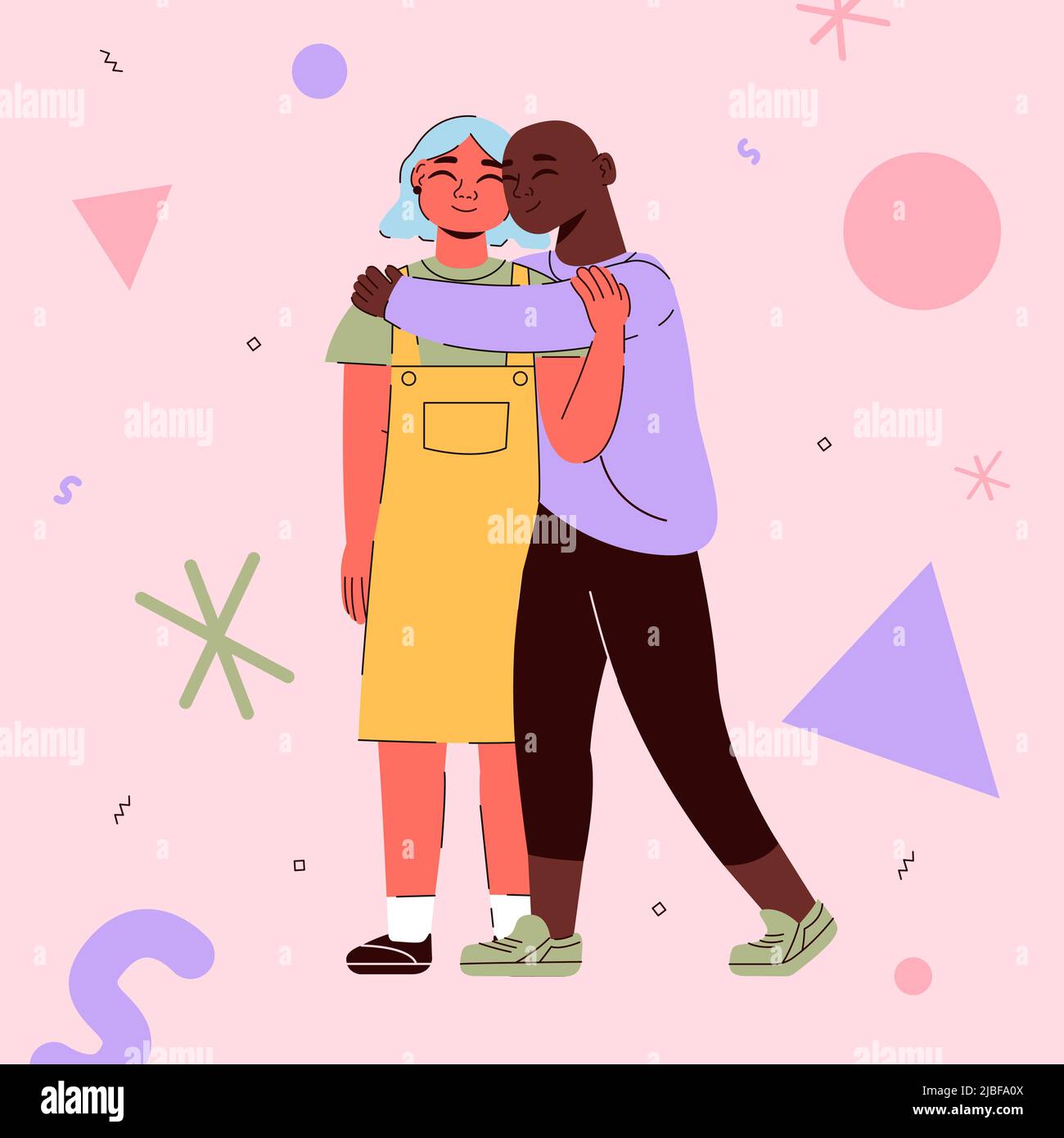 Flat friendship day illustration with friends hugging Vector ...