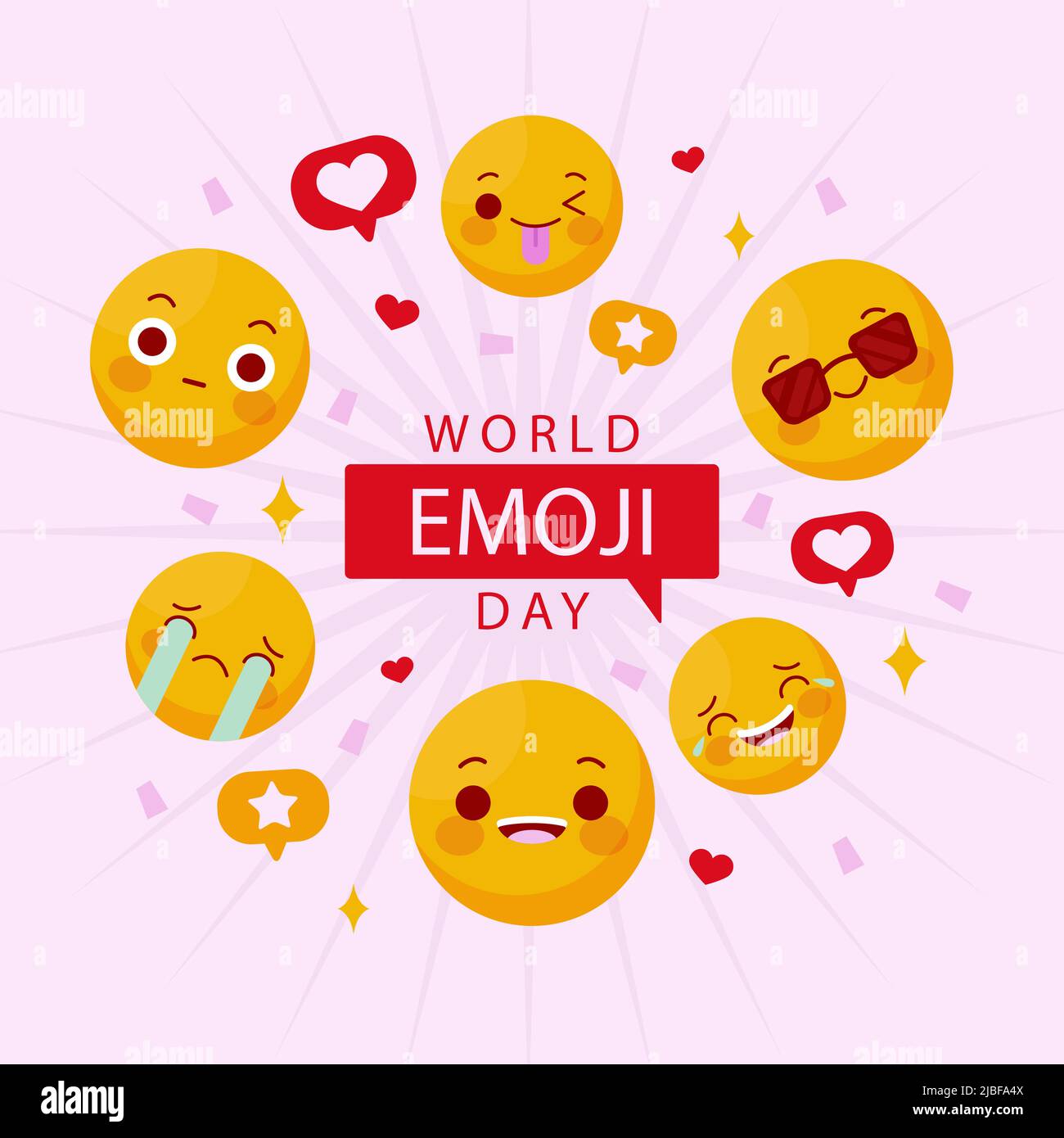 Flat world emoji day illustration with emoticons Vector illustration ...