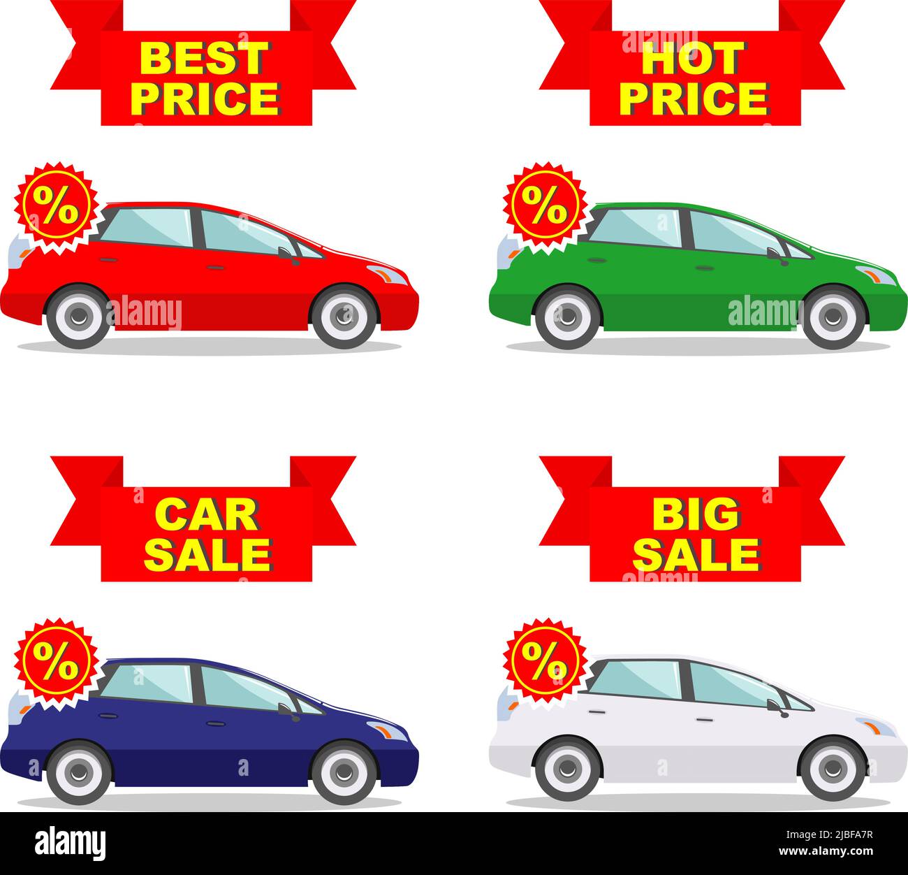 Car showroom. Big sale. Hot price. Best price. Set of discount icons ...