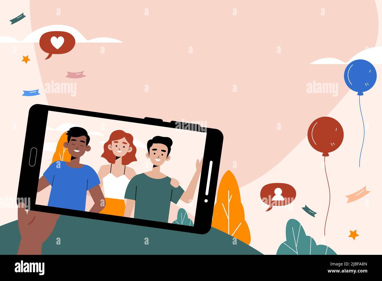 Flat friendship day background with balloons and smartphone Vector ...