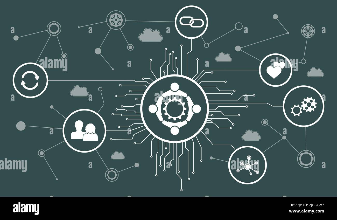 Concept of friendship with connected icons Stock Photo - Alamy