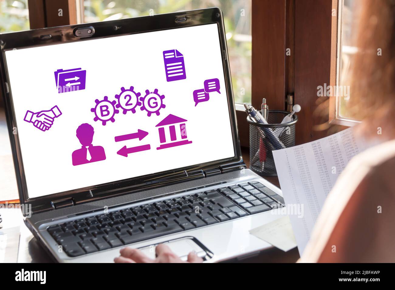 Laptop screen showing b2g concept Stock Photo - Alamy