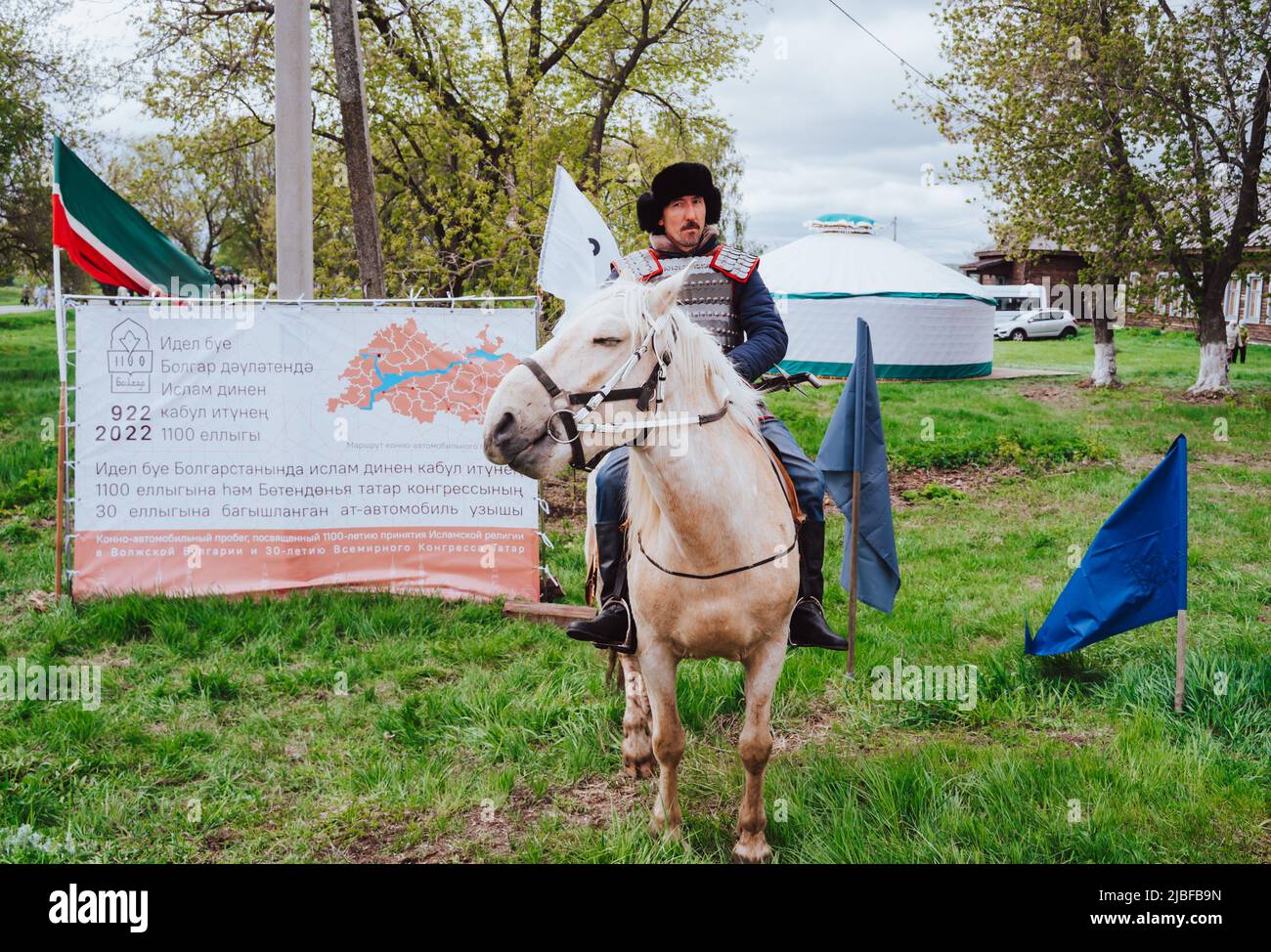 Bolgar, Tatarstan, Russia. May 21, 2022. Rider in traditional clothing ...