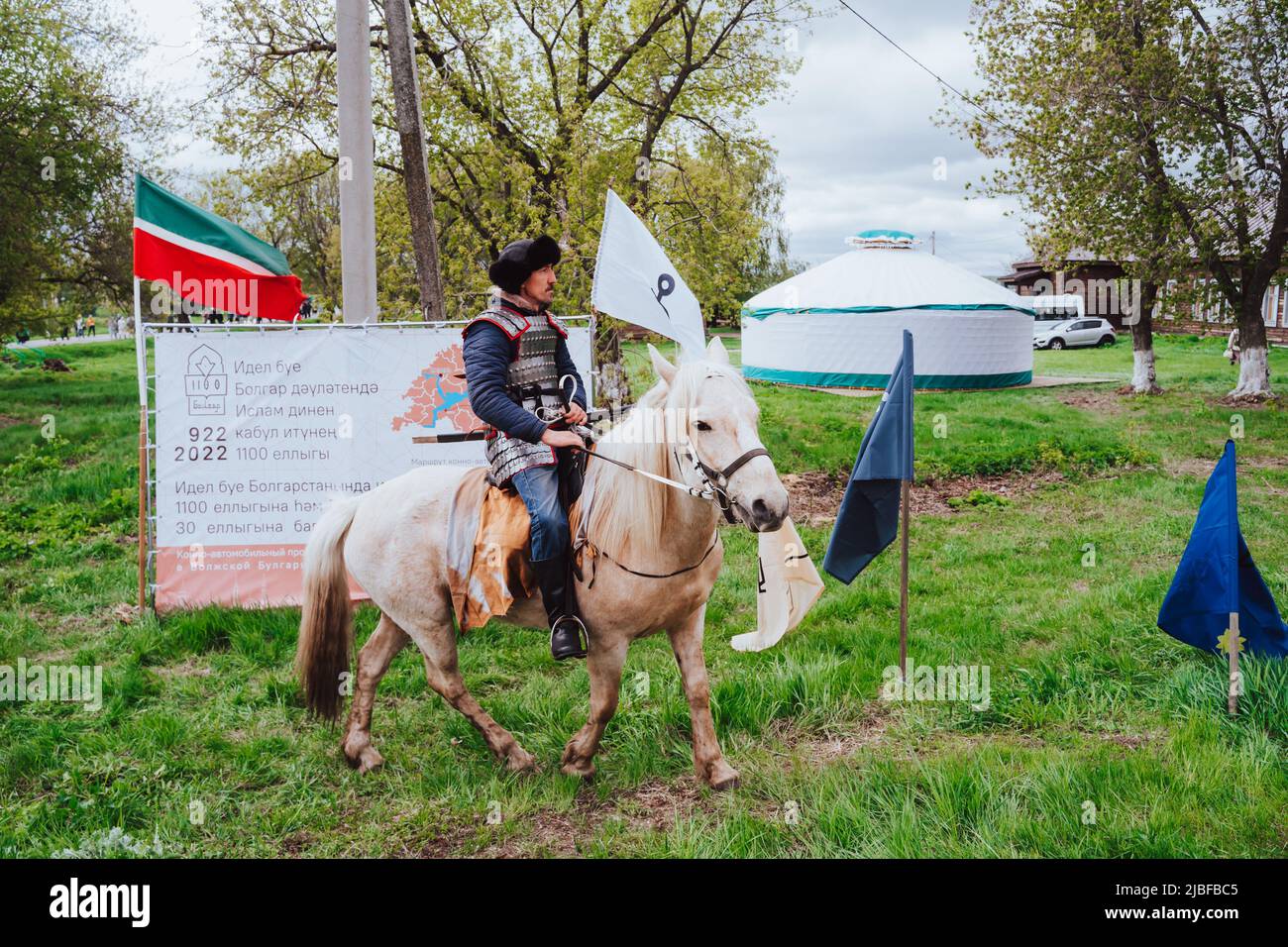 Bolgar, Tatarstan, Russia. May 21, 2022. Rider in traditional clothing ...