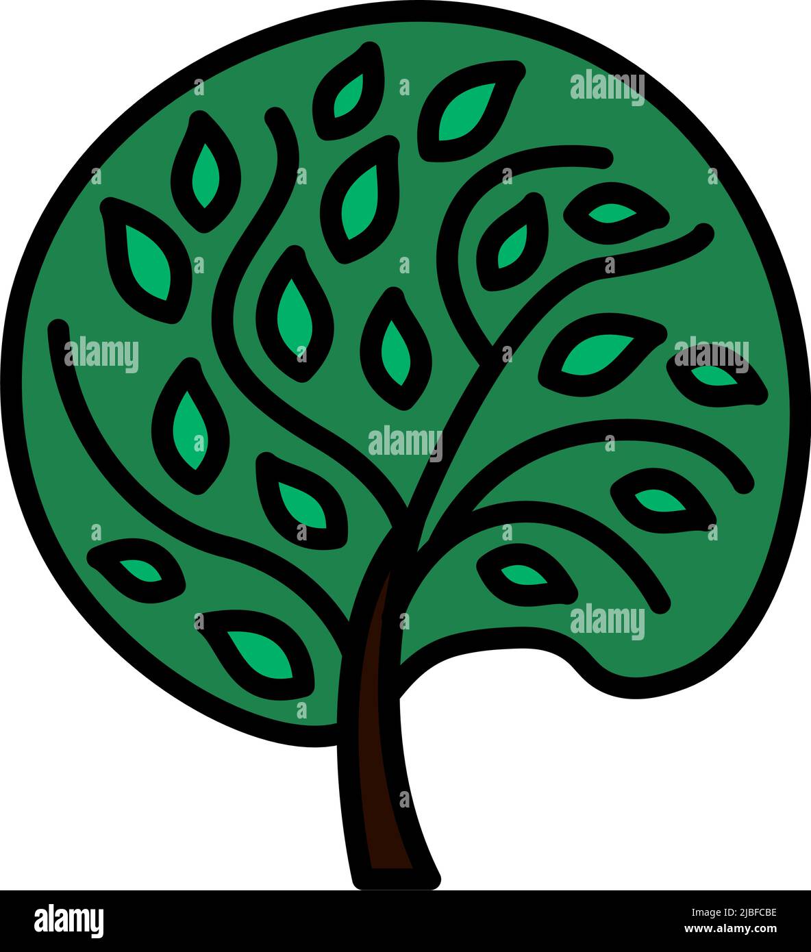 Ecological Tree With Leaves Icon. Editable Bold Outline With Color Fill ...