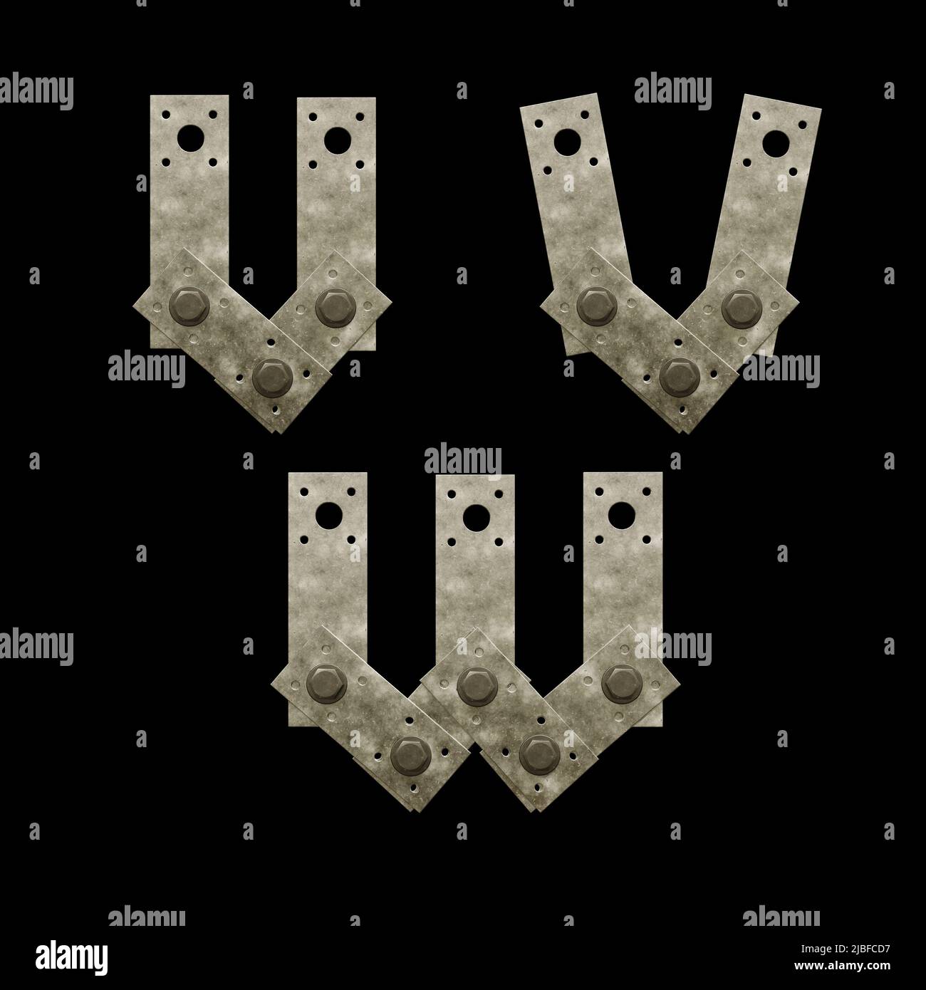 3d rendering of metal fixing plate capital letter alphabet - letters U ...