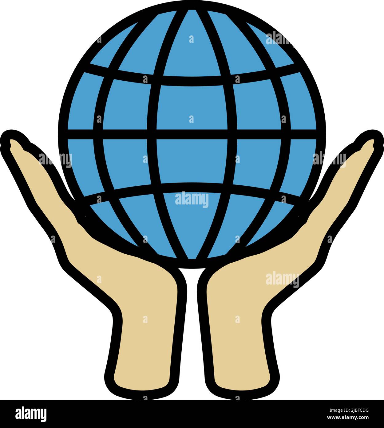 Hands Holding Planet Icon. Editable Bold Outline With Color Fill Design ...