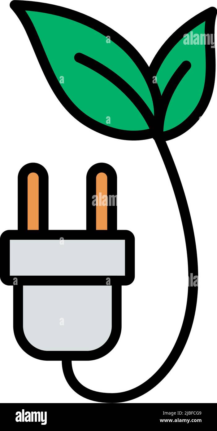 Electric Plug With Leaves Icon. Editable Bold Outline With Color Fill ...