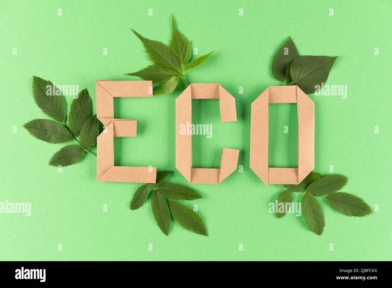 Sustainable lifestyle and zero waste concept. Text ECO made with kraft ...