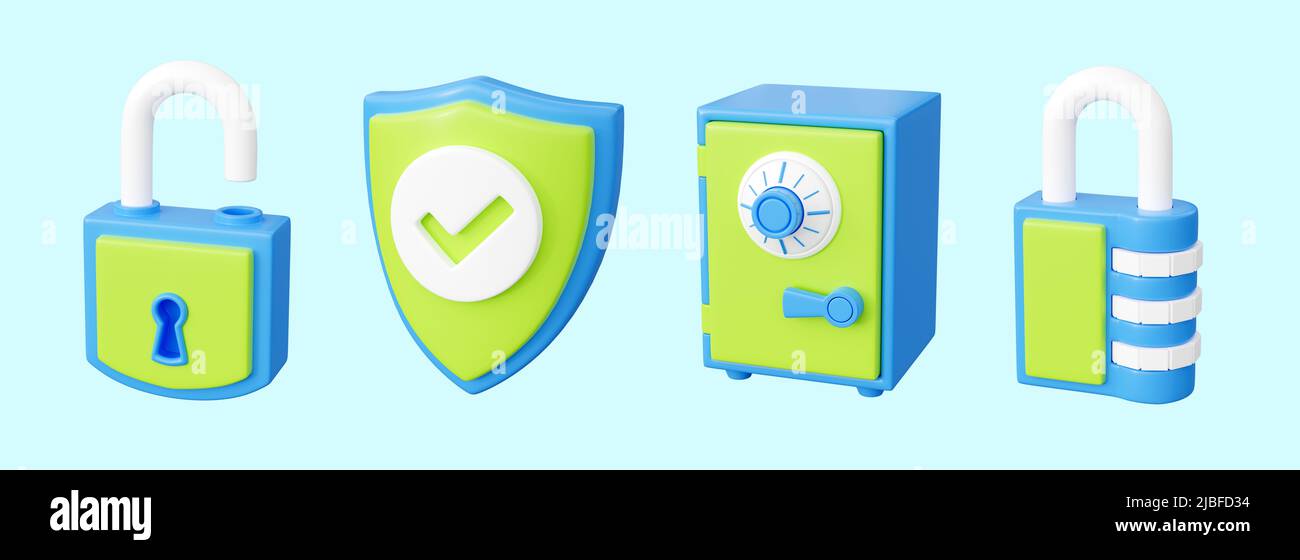 Secure and personal data and earnings safety 3d render set - protecting ... Secure and personal data and earnings safety 3d render set - protecting ...