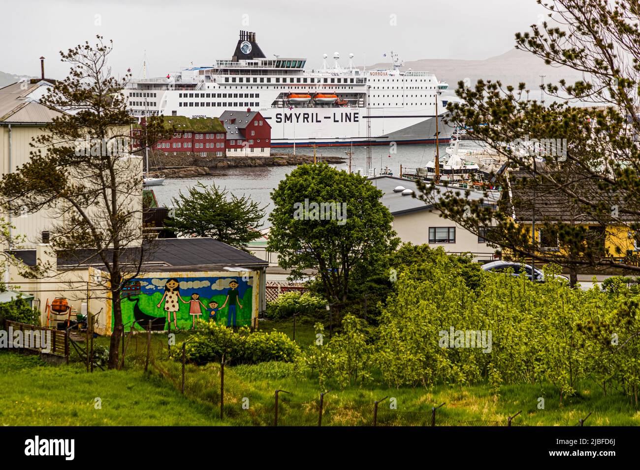 Smyril Line's Norröna is moored in the port of Tórshavn on the Faroe ...
