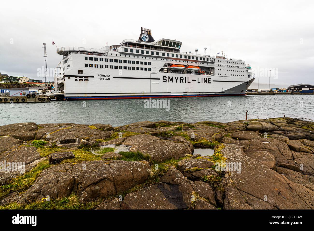 The Smyril Line's Norröna is anchored in the port of Tórshavn on the ...