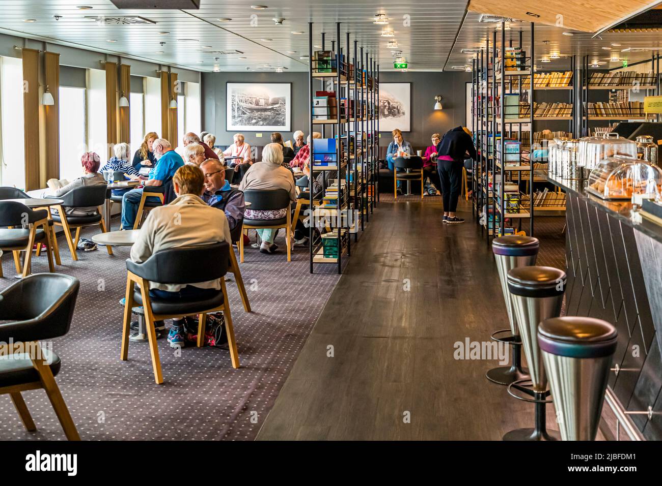 Onboard library of the Norröna of the Smyril Line Stock Photo - Alamy