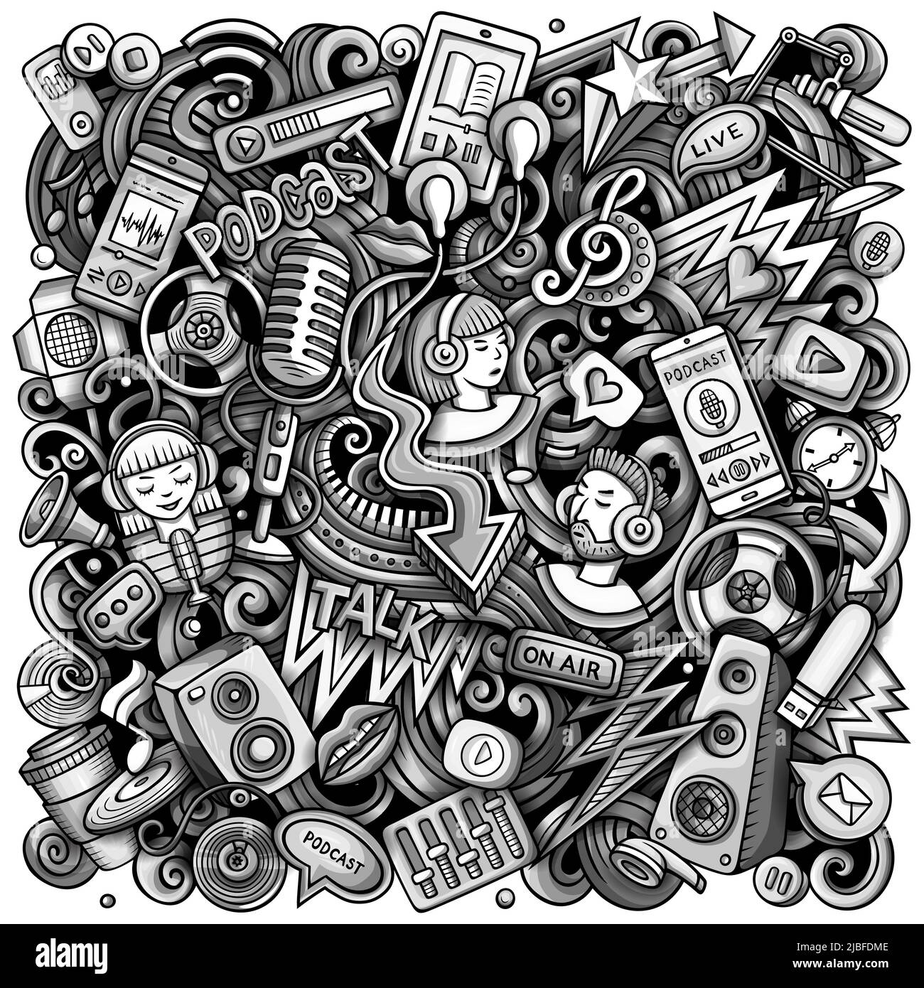 Audio content cartoon doodles illustration Stock Vector Image & Art - Alamy