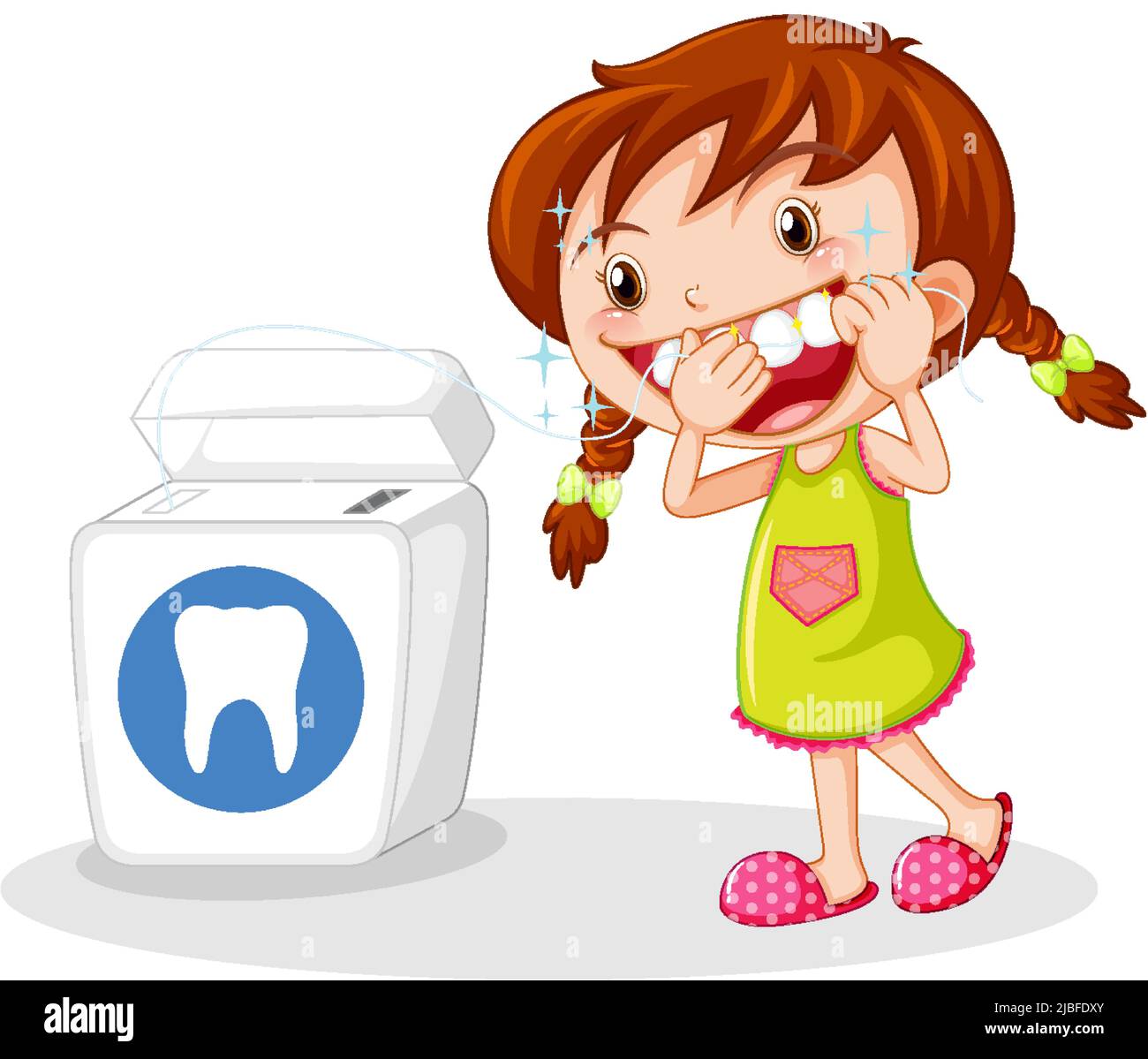 Cute girl cartoon character flossing teeth illustration Stock Vector ...