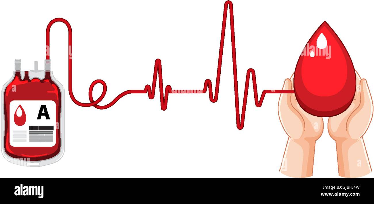 Human blood donate and heart rate on white background illustration ...