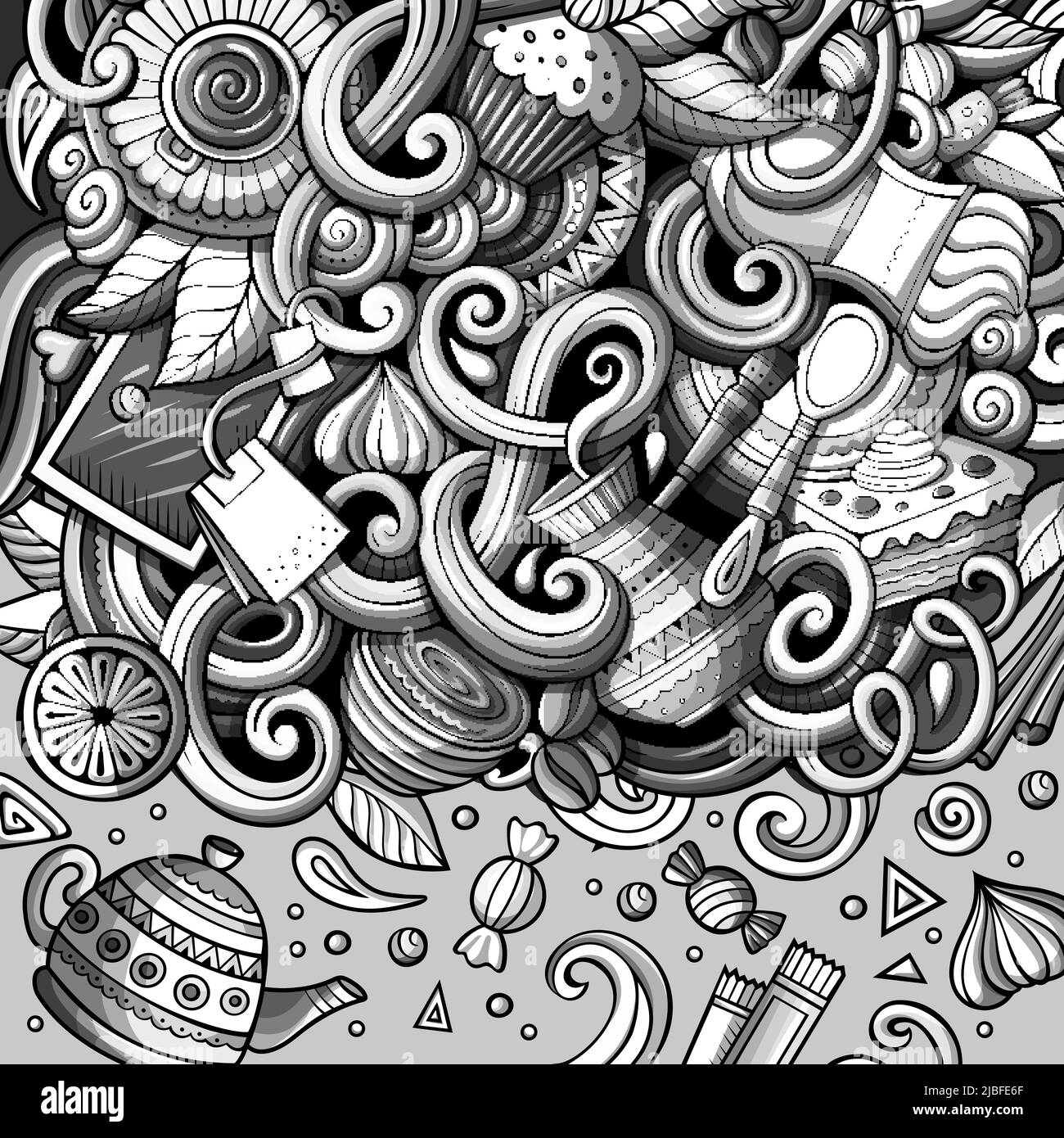 Cartoon doodles of cafe, coffee shop border Stock Vector Image & Art ...