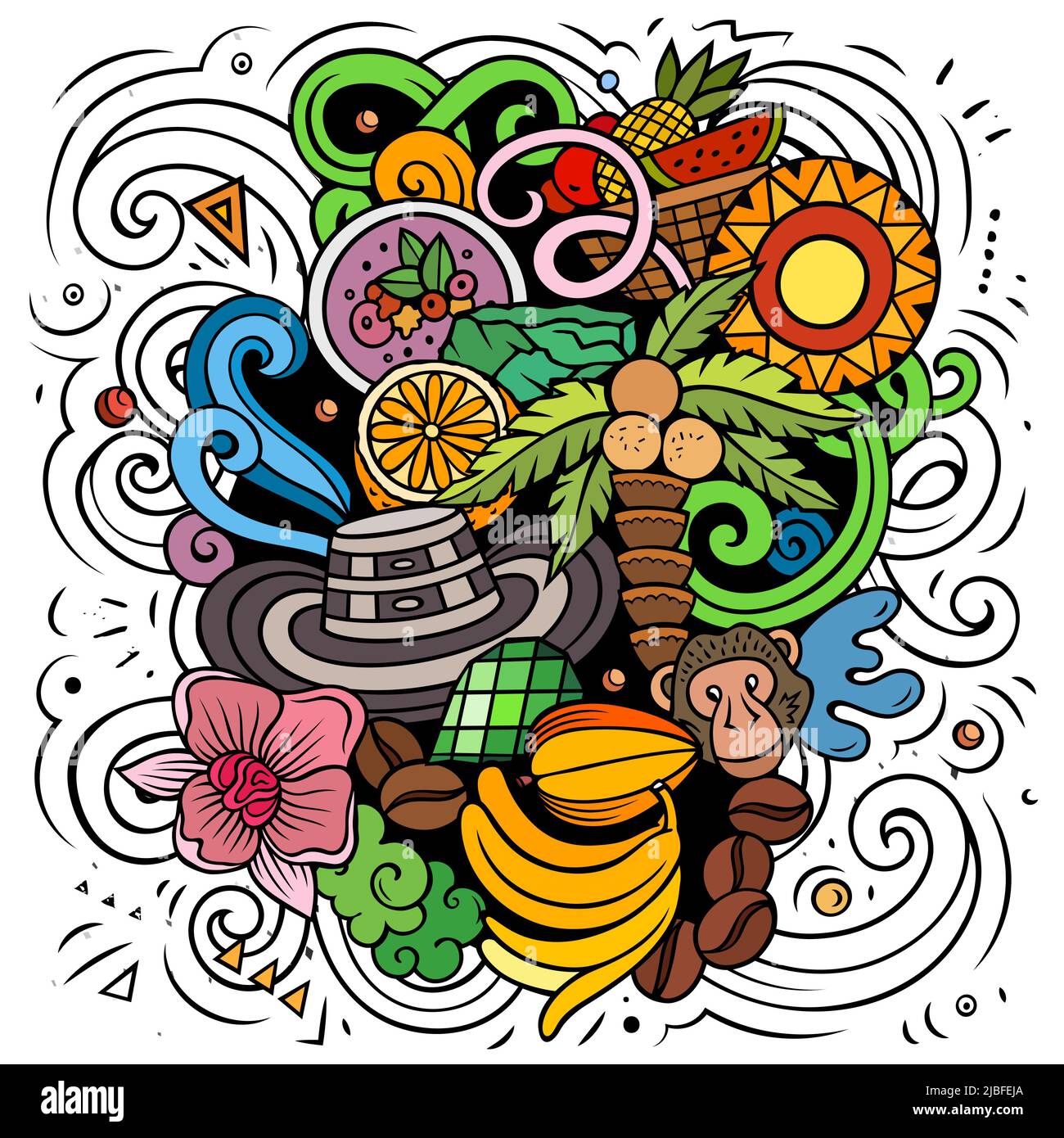 Colombia hand drawn cartoon doodles illustration Stock Vector Image ...