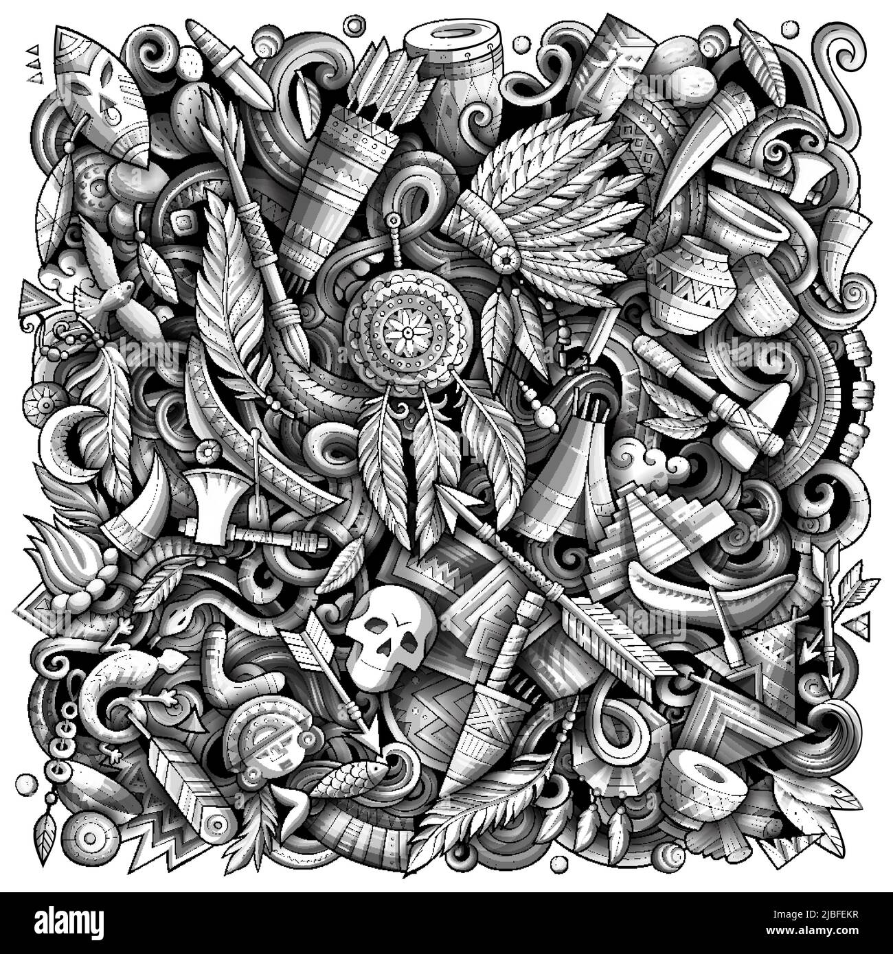 Native American hand drawn vector doodles illustration Stock Vector ...