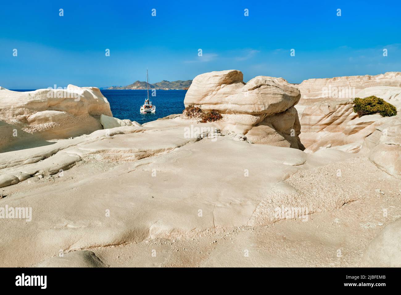 Unique white rocks of Sarakiniko beach, Aegean sea, Milos island ...