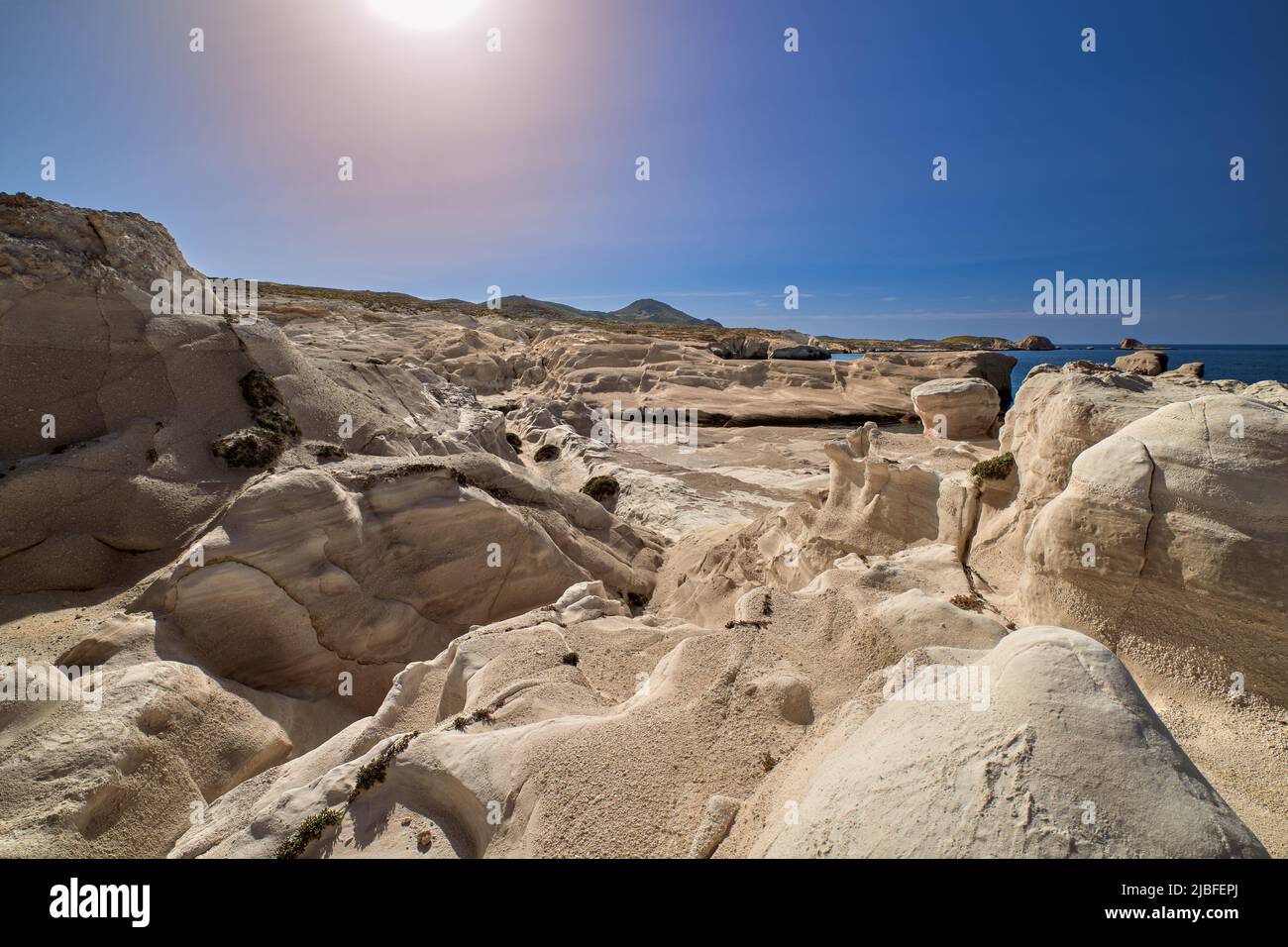 Famous white rocks of Sarakiniko beach, Aegean sea, Milos island ...