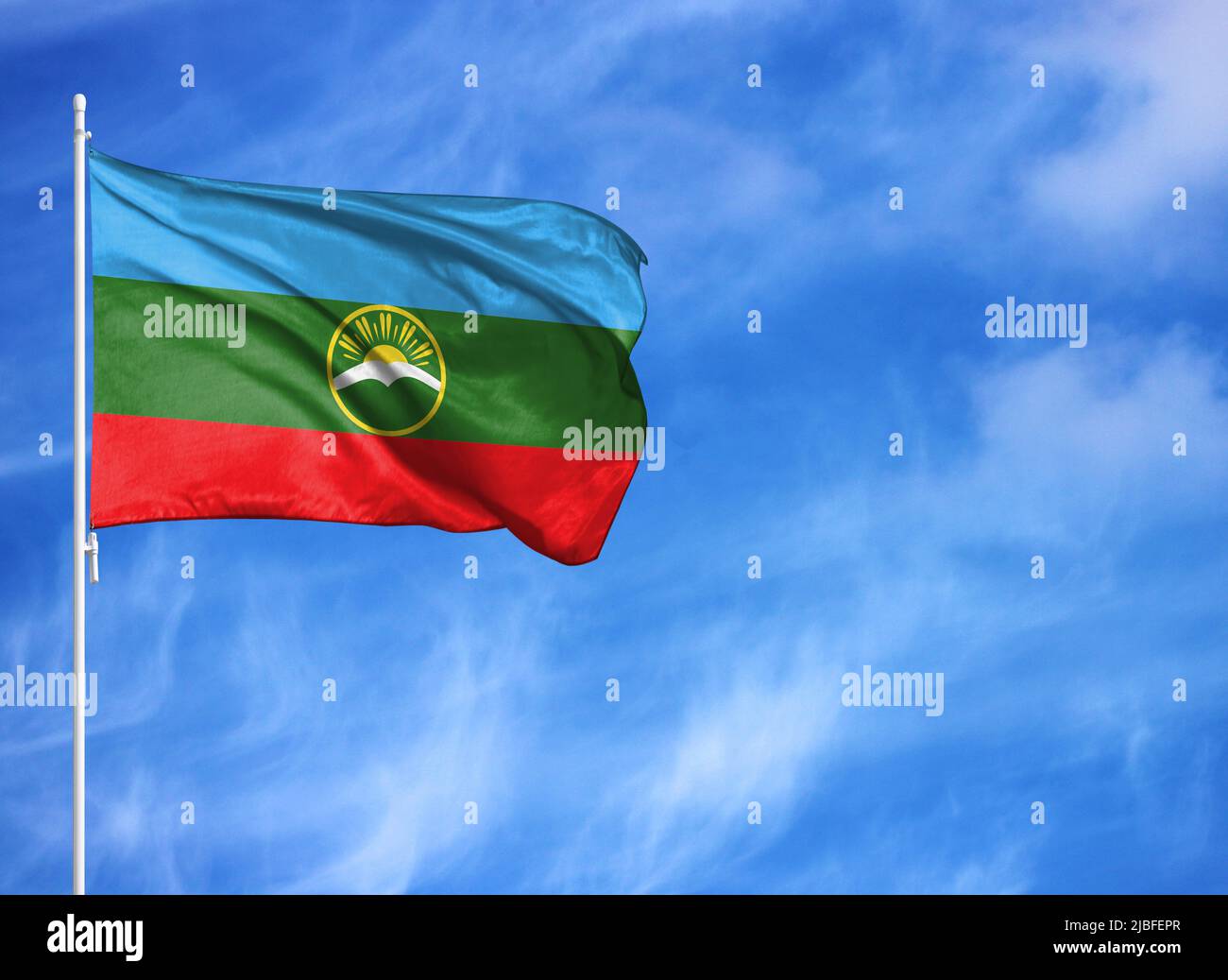 National flag of Karachay Cherkessia on a flagpole Stock Photo - Alamy