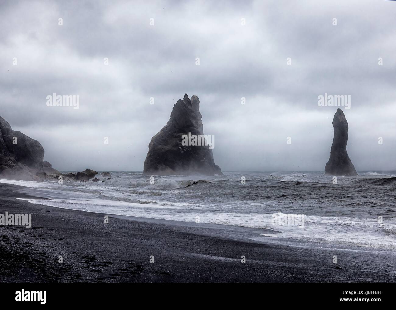 Reynisdrangar sea stacks seen from Reynisfjara beach Iceland Stock ...