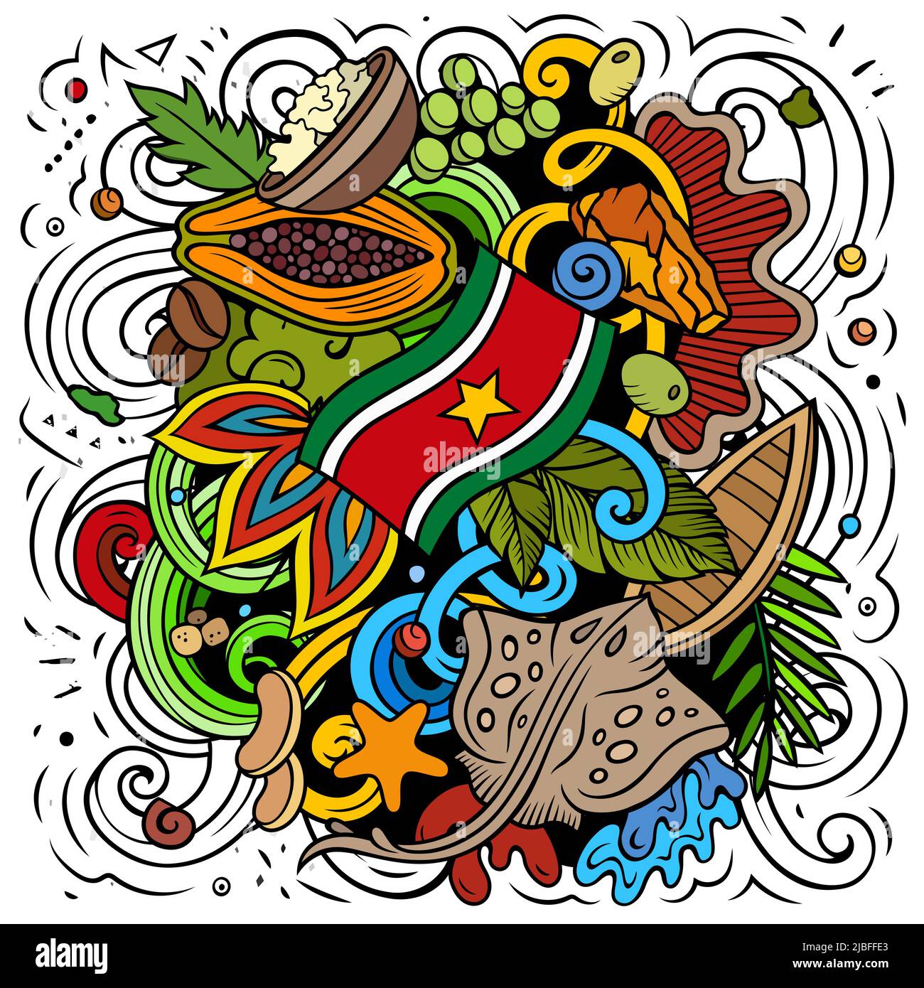 Suriname hand drawn cartoon doodles illustration Stock Vector Image ...