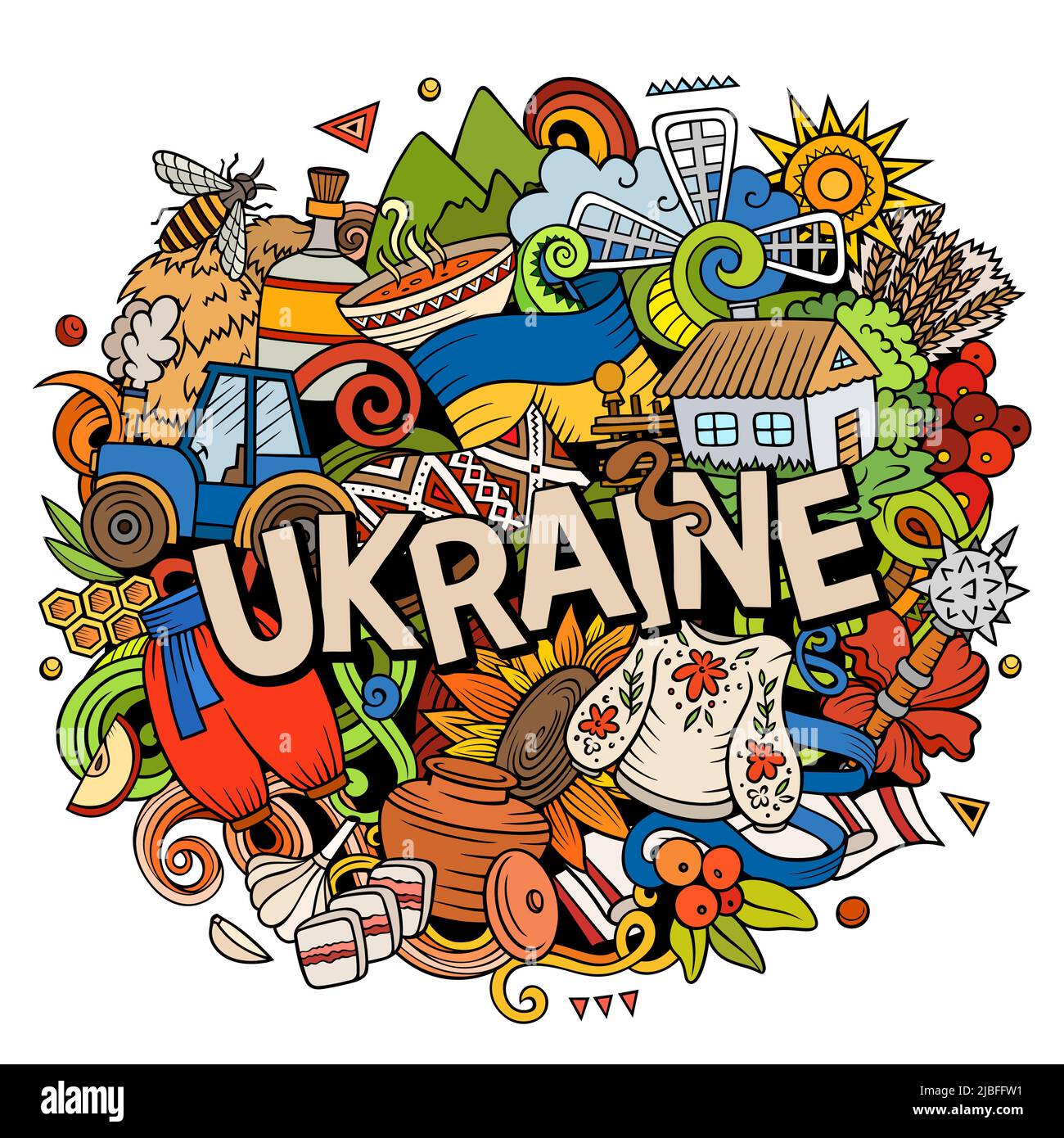 Ukraine hand drawn cartoon doodle illustration. Funny Ukrainian design ...