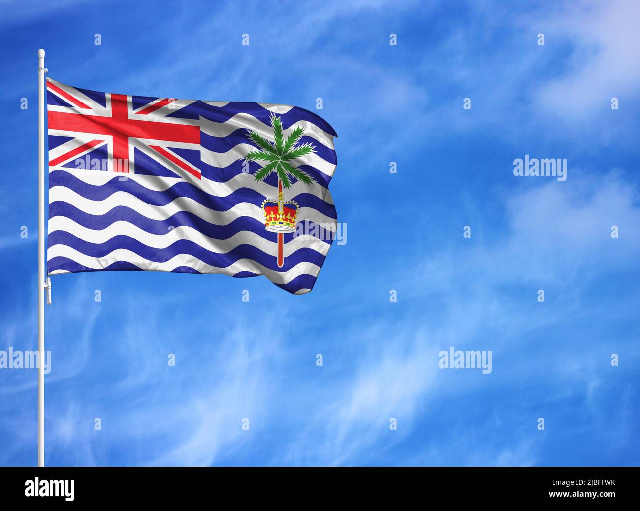 National flag of British Territory in the Indian Ocean on a flagpole ...