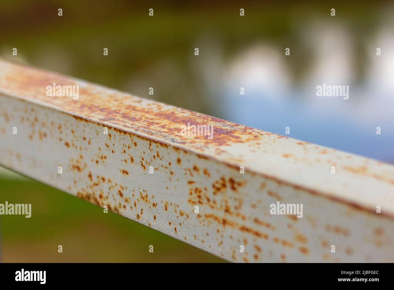 Rust and corrosion on the iron railings of the bridge.Corrosion of ...